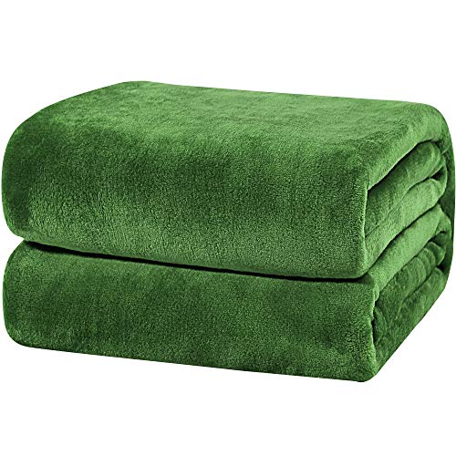 PiccoCasa Fleece Blanket King Size - 350 GSM Soft Warm All Season Flannel Blanket for Couch Sofa Bed Traveling - Fuzzy Lightweight Microfiber Plush Blankets, 90 x 108 Inches, Green