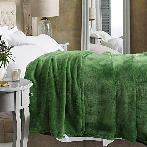 PiccoCasa Fleece Blanket King Size - 350 GSM Soft Warm All Season Flannel Blanket for Couch Sofa Bed Traveling - Fuzzy Lightweight Microfiber Plush Blankets, 90 x 108 Inches, Green