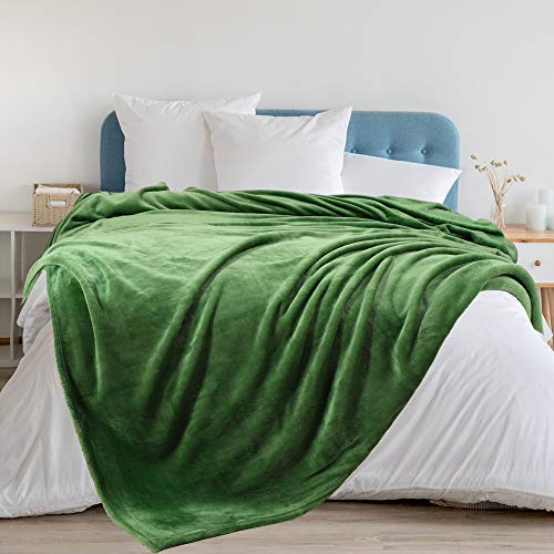 PiccoCasa Fleece Blanket King Size - 350 GSM Soft Warm All Season Flannel Blanket for Couch Sofa Bed Traveling - Fuzzy Lightweight Microfiber Plush Blankets, 90 x 108 Inches, Green