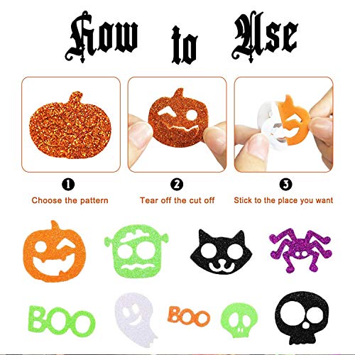 Halloween Foam Stickers Glitter Craft Stickers for Kids 100PCS Self-Adhesive Pumpkin Ghost Shape Puffy Stickers for Halloween Party Supplies Decorations (100PCS)