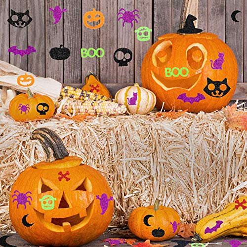 Halloween Foam Stickers Glitter Craft Stickers for Kids 100PCS Self-Adhesive Pumpkin Ghost Shape Puffy Stickers for Halloween Party Supplies Decorations (100PCS)