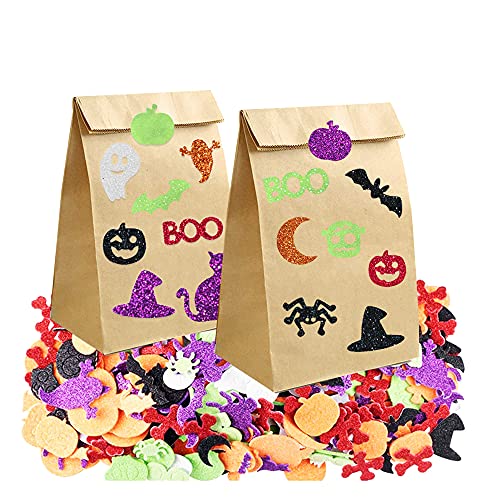 Halloween Foam Stickers Glitter Craft Stickers for Kids 100PCS Self-Adhesive Pumpkin Ghost Shape Puffy Stickers for Halloween Party Supplies Decorations (100PCS)