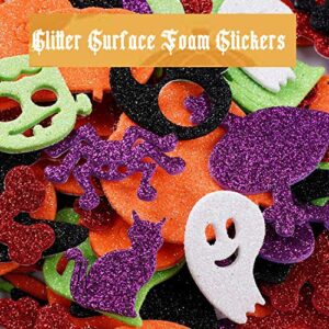 Halloween Foam Stickers Glitter Craft Stickers for Kids 100PCS Self-Adhesive Pumpkin Ghost Shape Puffy Stickers for Halloween Party Supplies Decorations (100PCS)