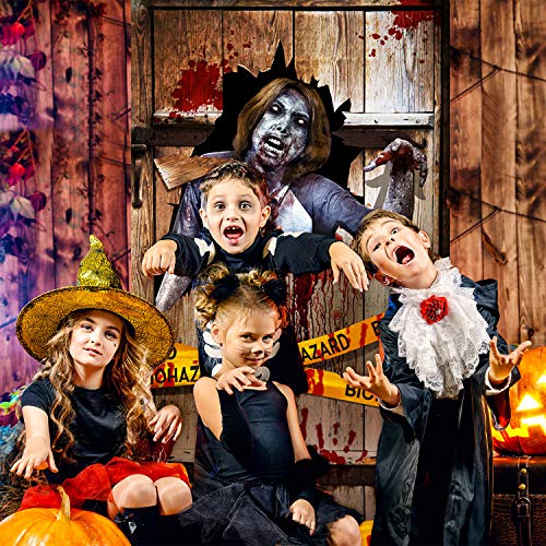 Halloween Scary Door Poster Large Horror with Warning Sign Backdrop Halloween Decoration Halloween Banner for Party Halloween Haunted House Decorations Supplies, 6 x 3 ft