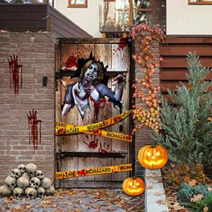 Halloween Scary Door Poster Large Horror with Warning Sign Backdrop Halloween Decoration Halloween Banner for Party Halloween Haunted House Decorations Supplies, 6 x 3 ft