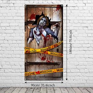 Halloween Scary Door Poster Large Horror with Warning Sign Backdrop Halloween Decoration Halloween Banner for Party Halloween Haunted House Decorations Supplies, 6 x 3 ft