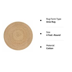 Jute Braided Rug, 4' Round Natural, Hand Woven Reversible Rugs for Kictchen Living Room Entryway, 4 Feet Round