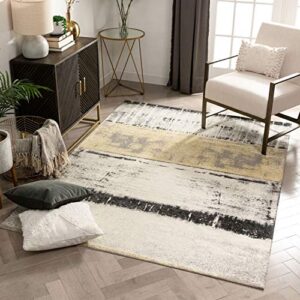 well woven faren grey & yellow kilim-style weave distressed tribal stripe area rug 5x7 (5'3" x 7'3")