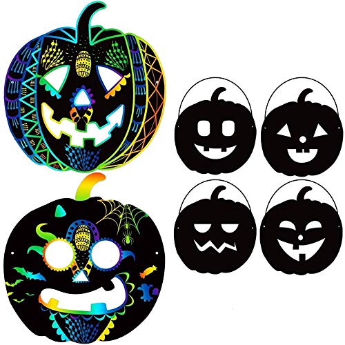 AMINORD Halloween Crafts for Kids - 24 Pack Magic Rainbow Scratch Art Masks Kits - Pumpkin Decorations for Kids Ages 3-5 4-8 8-12 Classroom Birthday Party