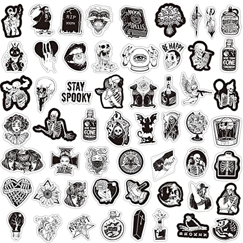 Cool Gothic Water Bottle Stickers 100 PCS Black White Vinyl Stickers for Laptop, Skateboard, Phone Case, Luggage and More