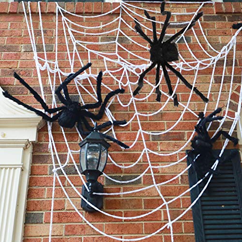 Konsait Halloween Decorations,Giant Black Spider with Red Eyes, 10.8ft Giant Spider Web for Halloween Haunted House Props, Yard Lawn Wall Indoor Outdoor Decorations