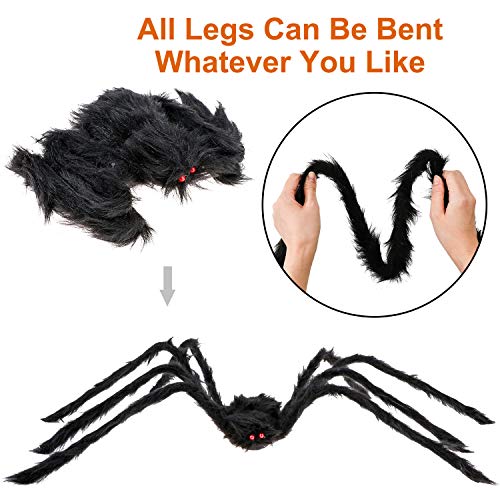 Konsait Halloween Decorations,Giant Black Spider with Red Eyes, 10.8ft Giant Spider Web for Halloween Haunted House Props, Yard Lawn Wall Indoor Outdoor Decorations