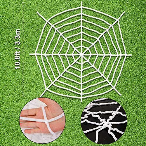 Konsait Halloween Decorations,Giant Black Spider with Red Eyes, 10.8ft Giant Spider Web for Halloween Haunted House Props, Yard Lawn Wall Indoor Outdoor Decorations