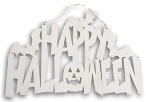 autumn decor unfinished wood halloween hanging sign - happy halloween - 11.75 x 8.5 inches