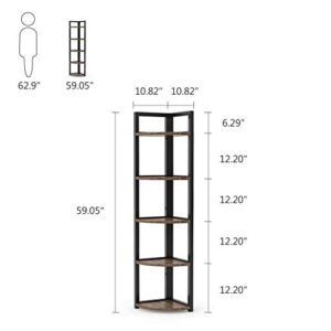 Tribesigns Corner Plant Stand Indoor, Rustic 5 Tier Corner Shelf Stand Furniture for Living Room, Bathroom, Kitchen (Metal&Wood)