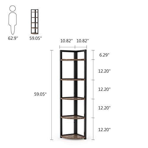 Tribesigns Corner Plant Stand Indoor, Rustic 5 Tier Corner Shelf Stand Furniture for Living Room, Bathroom, Kitchen (Metal&Wood)