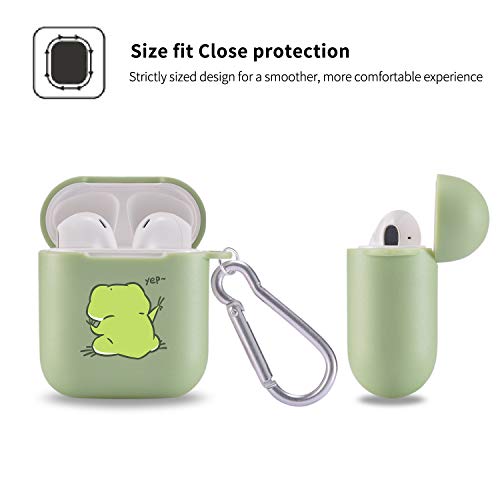 MAYCARI Cute Frog Case for AirPods 2&1 with Keychain,（Green） Animals Design Protective Soft TPU Cover Compatible with Apple AirPods Charging Case for Girls&Boys