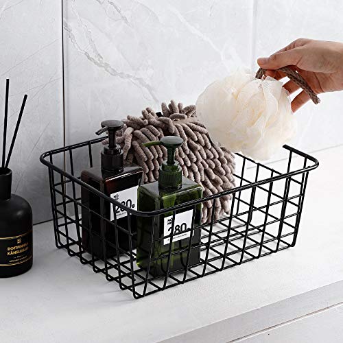 LeleCAT Black Wire Storage Baskets, Metal Household Storage Organizer for Kitchen，Pantry, Shelf, Freezer, Bathroom，Black 2 Pack