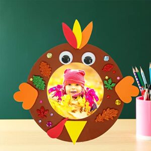 Winlyn 12 Sets Fall Thanksgiving Craft Kits DIY Thanksgiving Picture Frame Decorations Art Sets Tree Smile Face Pumpkin Autumn Leaf Owl Turkey Foam Stickers Arts and Crafts for Kids Party Activities