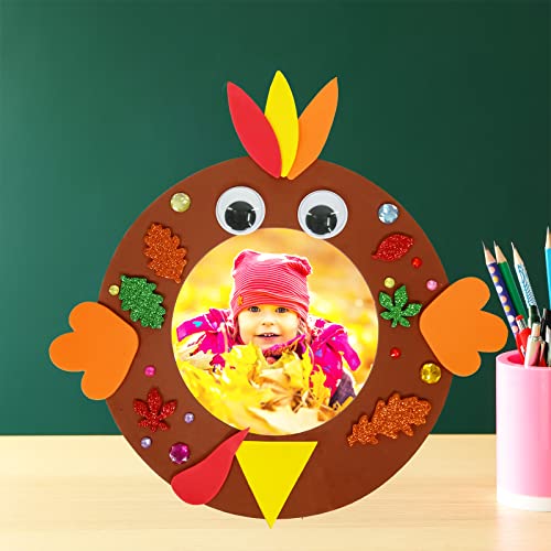 Winlyn 12 Sets Fall Thanksgiving Craft Kits DIY Thanksgiving Picture Frame Decorations Art Sets Tree Smile Face Pumpkin Autumn Leaf Owl Turkey Foam Stickers Arts and Crafts for Kids Party Activities