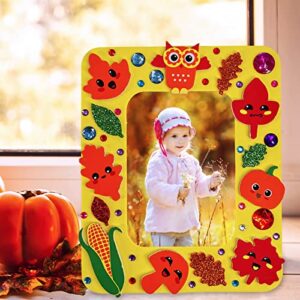 Winlyn 12 Sets Fall Thanksgiving Craft Kits DIY Thanksgiving Picture Frame Decorations Art Sets Tree Smile Face Pumpkin Autumn Leaf Owl Turkey Foam Stickers Arts and Crafts for Kids Party Activities