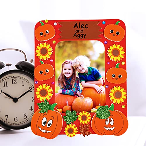 Winlyn 12 Sets Fall Thanksgiving Craft Kits DIY Thanksgiving Picture Frame Decorations Art Sets Tree Smile Face Pumpkin Autumn Leaf Owl Turkey Foam Stickers Arts and Crafts for Kids Party Activities