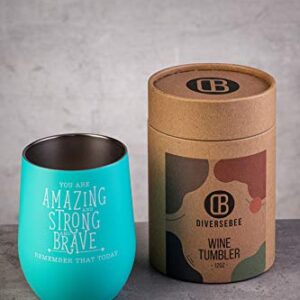 DIVERSEBEE Inspirational Thank You Gifts for Women, Mom, Girls, Wife, Girlfriend, Coworker, Nurses, Best Friend, Encouragement Birthday Wine Gifts for Her - Insulated Wine Tumbler Cup with Lid (Aqua)