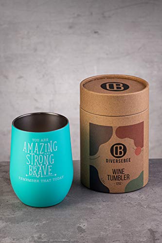 DIVERSEBEE Inspirational Thank You Gifts for Women, Mom, Girls, Wife, Girlfriend, Coworker, Nurses, Best Friend, Encouragement Birthday Wine Gifts for Her - Insulated Wine Tumbler Cup with Lid (Aqua)