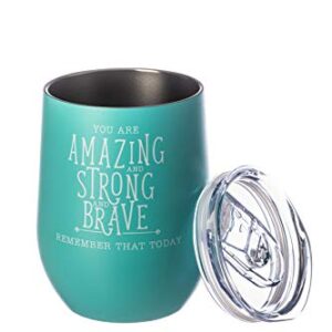 DIVERSEBEE Inspirational Thank You Gifts for Women, Mom, Girls, Wife, Girlfriend, Coworker, Nurses, Best Friend, Encouragement Birthday Wine Gifts for Her - Insulated Wine Tumbler Cup with Lid (Aqua)