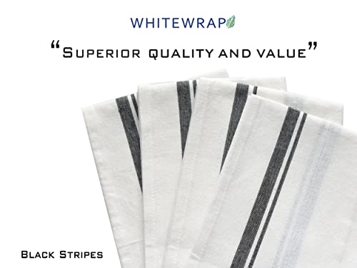 WHITEWRAP Kitchen Towels | 100% Cotton Dish Towels Premium Quality | 15"x25" Black Stripes 6-Pack | Hand Towels, Tea Towels, Dish Cloths| Highly Absorbent Bar Towels