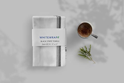 WHITEWRAP Kitchen Towels | 100% Cotton Dish Towels Premium Quality | 15"x25" Black Stripes 6-Pack | Hand Towels, Tea Towels, Dish Cloths| Highly Absorbent Bar Towels