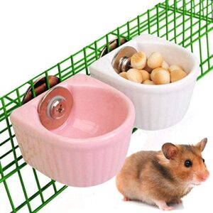 Small Animals Bowl, Detachable Cage Feeder Pet Ceramic Water & Food Feeder , Small Animal Supplies for Rabbit Parrot Squirrels Chinchilla Hamster Ferret (White, S)