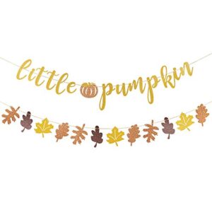 glitter little pumpkin banner with pumpkin fall leaves garland banner -thanksgiving autumn festival fall theme baby shower kid's birthday party decorations supplies