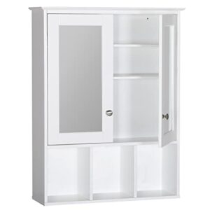 mupater oversized bathroom medicine cabinet wall mounted storage with mirrors, hanging bathroom wall cabinet organizer with two adjustable shelves and three open compartments, white