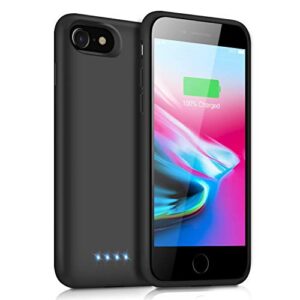 battery case for iphone 8/7/6s/6/se(2020), upgraded 6000mah portable rechargeable charger case for iphone 6s/6 extended battery pack for iphone 8/7/se(2020) protective charging case (4.7 inch) -black