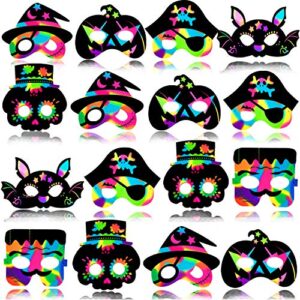 oumuamua 30pcs halloween rainbow scratch mask art craft kit, bat witch pumpkin zombie pirate skull scratch paper art mask for halloween party crafts classroom decorations