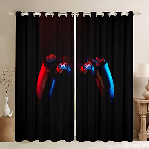 Feelyou Gaming Curtains for Boys Bedroom Kids Gamer Room Decor Curtain 42W x 63L Inches Teens Black and Red Video Game Controller Window Treatments Drapes with Grommets 2 Panels Set