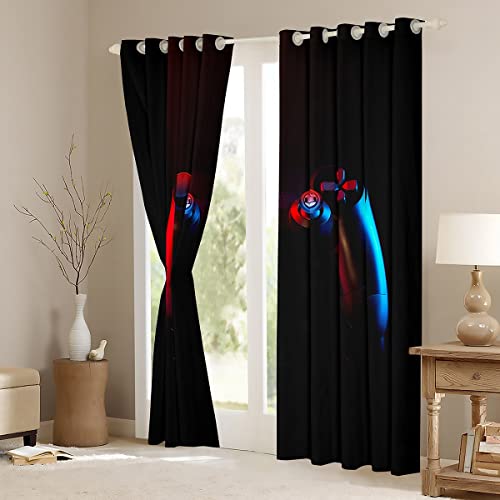 Feelyou Gaming Curtains for Boys Bedroom Kids Gamer Room Decor Curtain 42W x 63L Inches Teens Black and Red Video Game Controller Window Treatments Drapes with Grommets 2 Panels Set