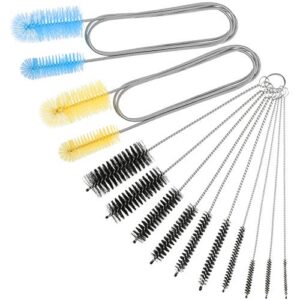 12 pieces tube cleaning brush aquarium filter brush nylon tube brush set flexible double-ended hose brush pipe clean brush stainless steel for fish tank, kitchen, glasses, drinking straws, keyboard