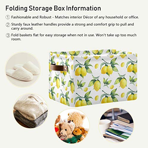 Moudou Lemon Laundry Basket Square Collapsible Laundry Hamper Clothes Toys Storage Bin with Handles for Bedroom, Closet, Nursery, Dorm, Home Decor