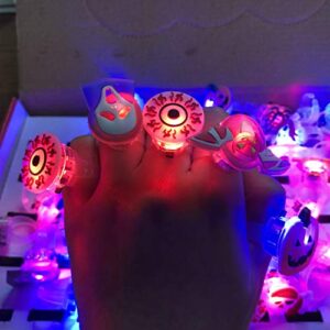 50 Pack Halloween LED Glow Ring for Kids, The Dark Birthday Party Supplies Prizes Classroom LED Halloween Christmas Light up Toys Flash Finger Rubber Rings 10 Shape Ghost Pumpkin Skeleton Spider Bat