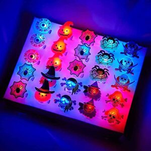 50 Pack Halloween LED Glow Ring for Kids, The Dark Birthday Party Supplies Prizes Classroom LED Halloween Christmas Light up Toys Flash Finger Rubber Rings 10 Shape Ghost Pumpkin Skeleton Spider Bat