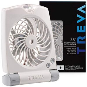 treva 3-speed continuous mister fan – 3.5 inch personal misting fan with intermittent or constant cooling water mist sprayer - usb rechargeable battery - portable for travel, camping, beach, desk