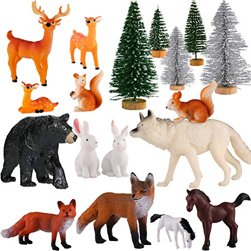 Skylety 18 Piece Christmas Woodland Animals Figurines Woodland Creatures Figurines Realistic Plastic Wild Forest Animals Figurines for New Year Birthday Christmas Party