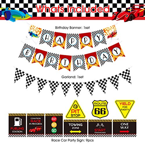 NAIWOXI Race Car Birthday Party Supplies - Race Car Party Decorations for Boy, Banner Tablecloths Car Party Sign Plates Napkins Cups Balloons Toppers Cutlery Bags Straws Tableware Utensils | Serves 16