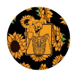 Black Base Skeleton Sunflower Pattern Skull drinking Coffee PopSockets PopGrip: Swappable Grip for Phones & Tablets