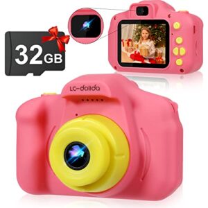 kids camera for girls, toddler camera 1080p 32gb kids digital video camera toys gifts for boys girls 3 4 5 6 7 8 year old rechargable 2.0 inch (pink)