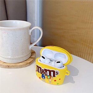 Cute Silicone Yellow M Beans Chocolate Peanut Case Compatible withAirpods Pro Headphones Cover with a Cute Yellow M Bean Keychian for Girls