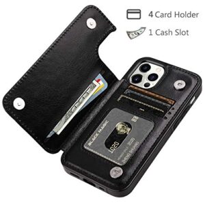 HianDier Wallet Case Compatible with iPhone 12 Pro MAX Case 5G 6.7-inch Slim Protective with Credit Card Slot Holder Flip Folio Soft PU Leather Magnetic Closure Cover, Black