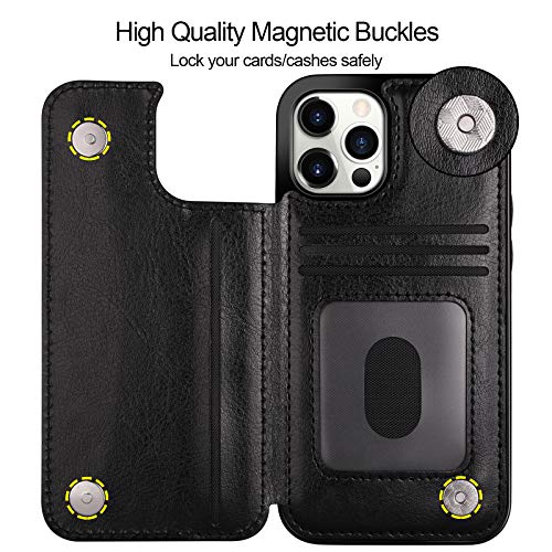 HianDier Wallet Case Compatible with iPhone 12 Pro MAX Case 5G 6.7-inch Slim Protective with Credit Card Slot Holder Flip Folio Soft PU Leather Magnetic Closure Cover, Black